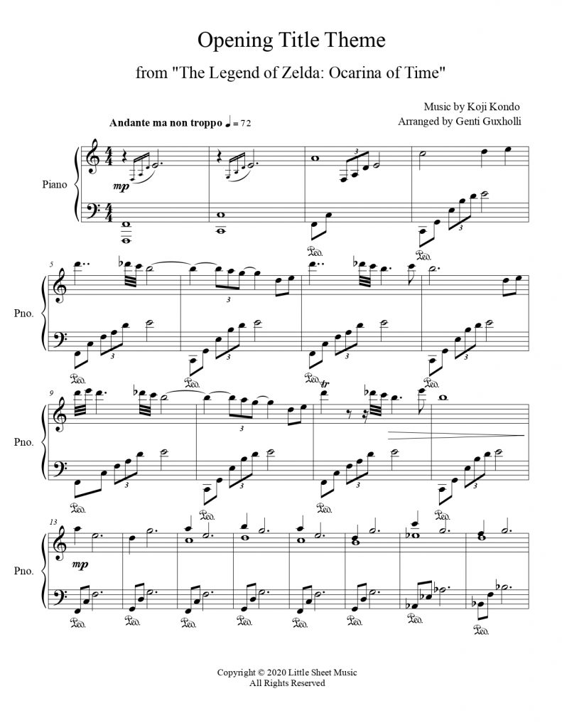 Opening Title Theme – The Legend of Zelda: Ocarina of Time (Piano Solo ...
