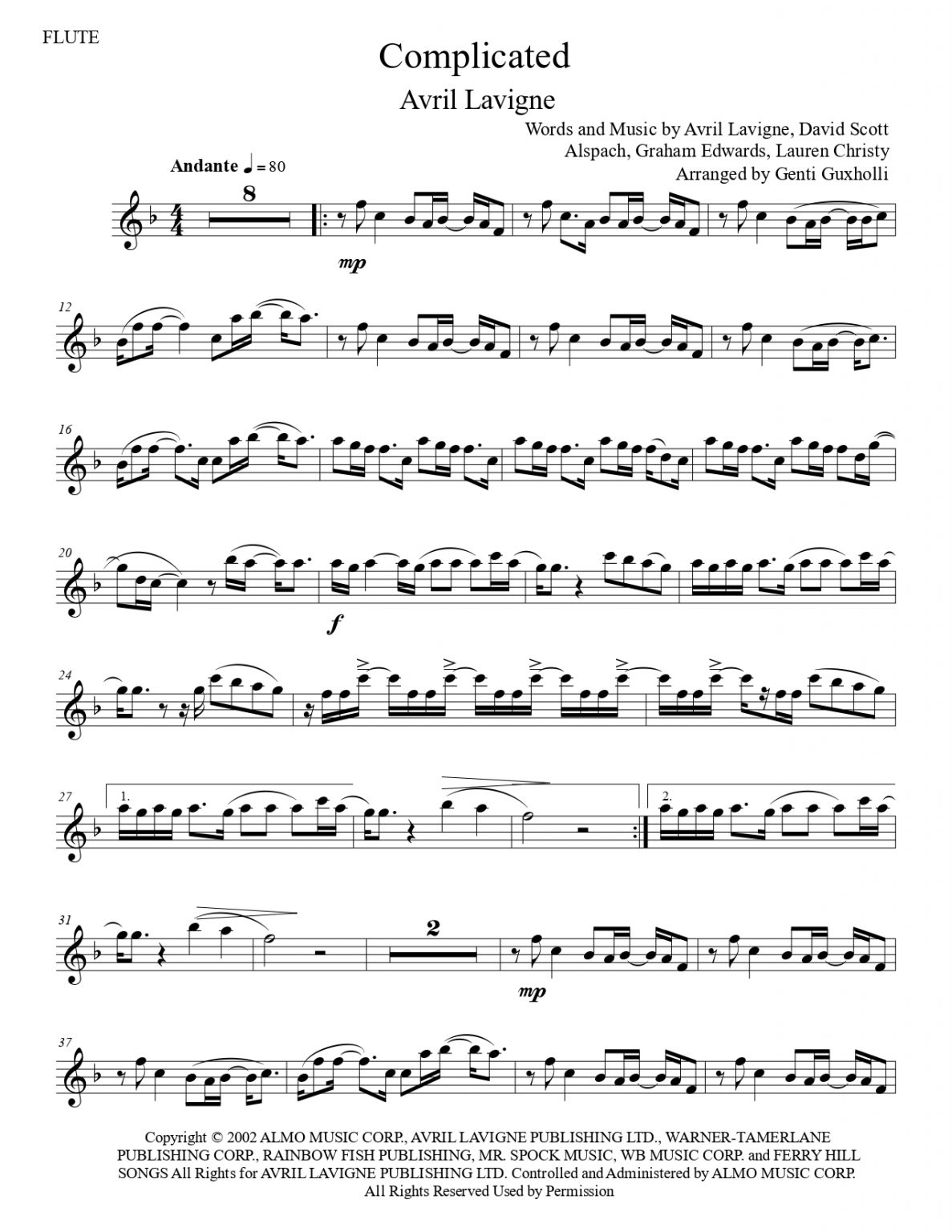Avril Lavigne – Complicated (Flute Solo) – Littlesheetmusic