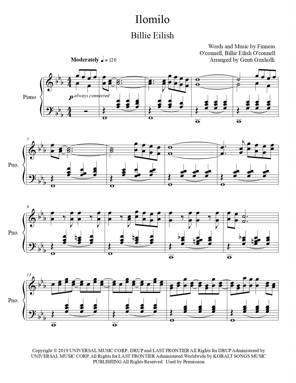 Billie Eilish – Ilomilo (Piano Solo) – Littlesheetmusic