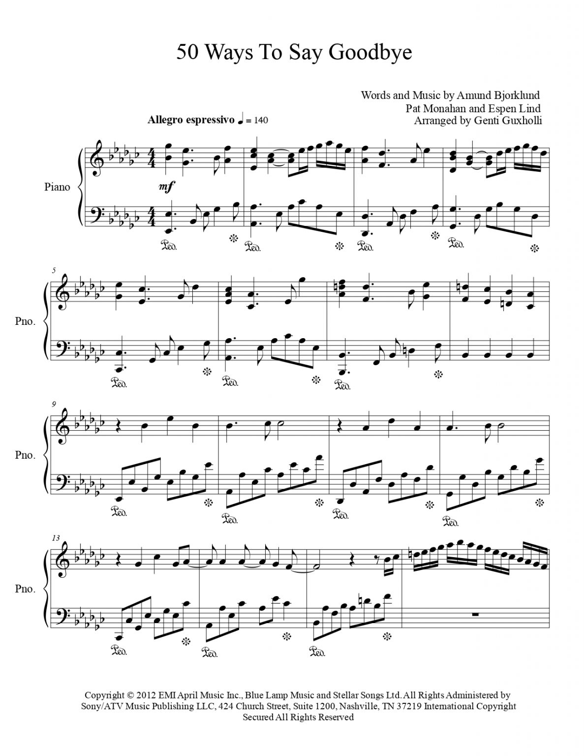 Train – 50 Ways To Say Goodbye (Piano Solo) – Little Sheet Music