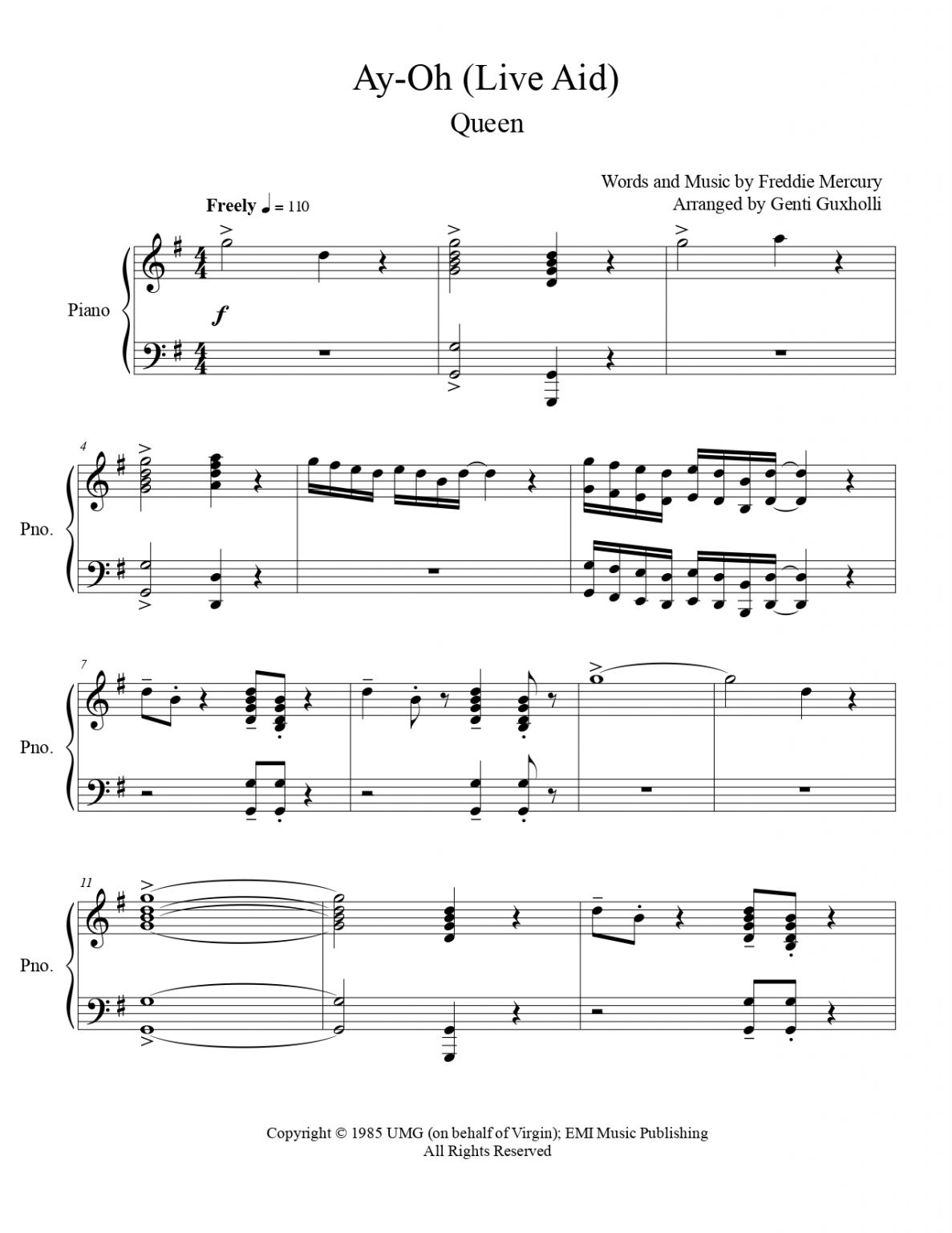 Queen – Ay-Oh (Live Aid) (Piano Solo) – Littlesheetmusic