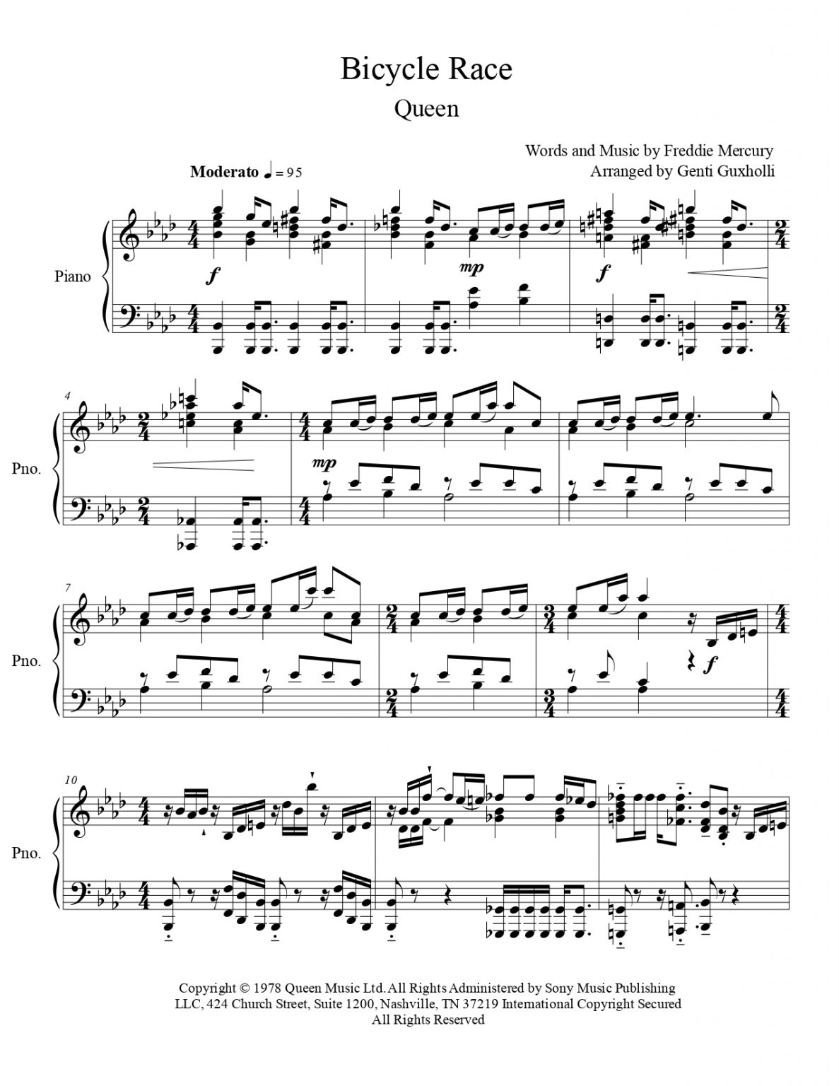 Queen – Bicycle Race (Piano Solo) – Littlesheetmusic
