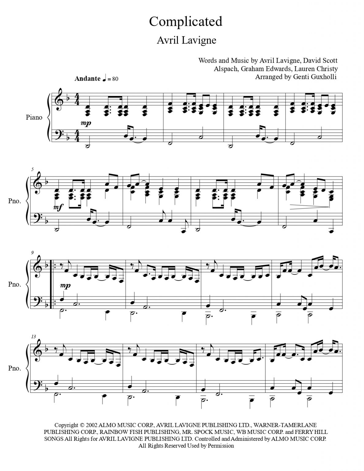 Avril Lavigne – Complicated (Piano Solo) – Littlesheetmusic