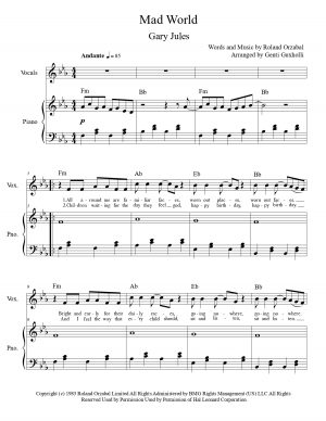 Gary Jules – Mad World (Piano & Vocal) – Littlesheetmusic