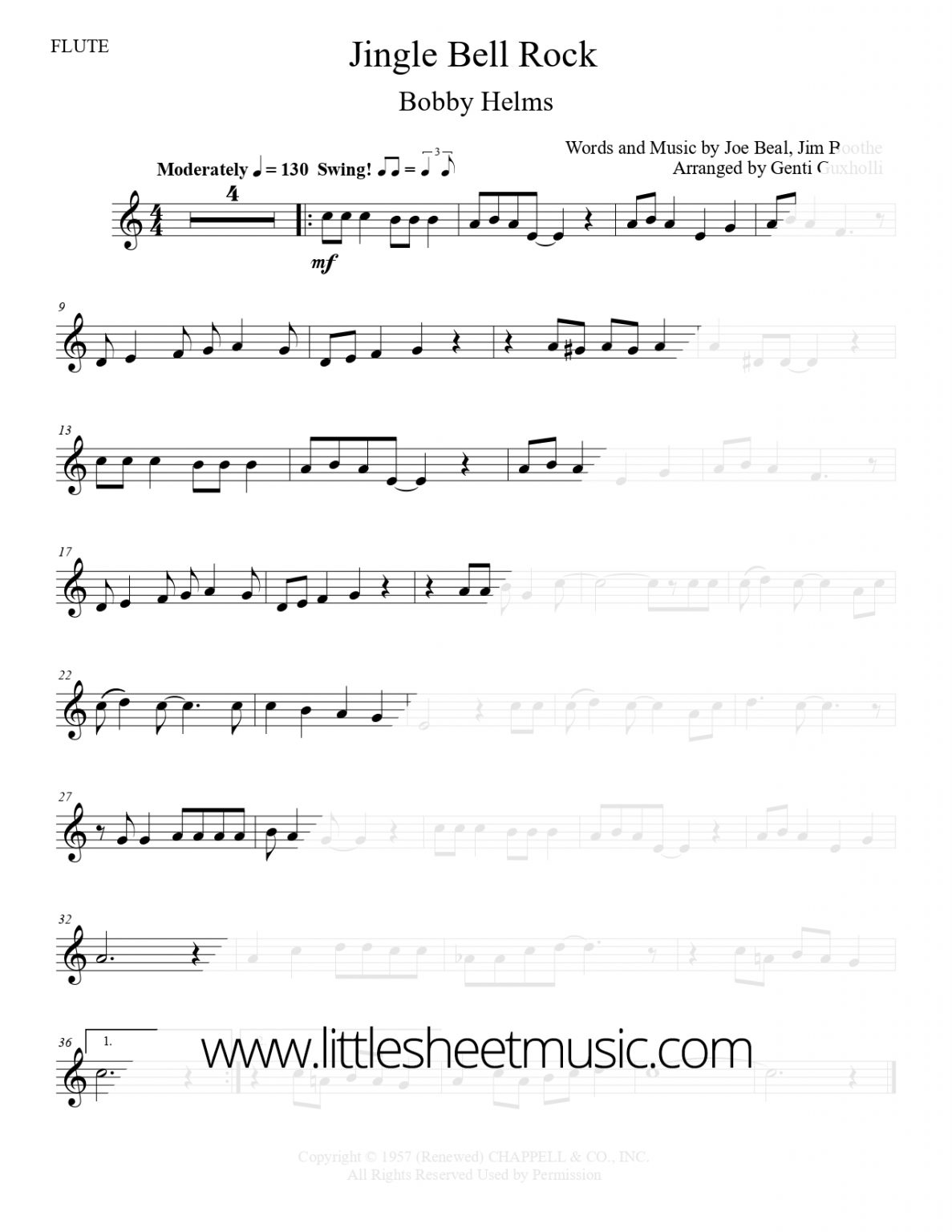 Bobby Helms – Jingle Bell Rock (Flute Solo) – Littlesheetmusic